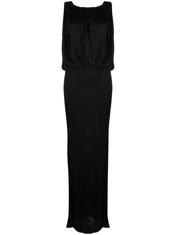 Saint Laurent Sleeveless Maxi Dress In Shiny Jersey - Black