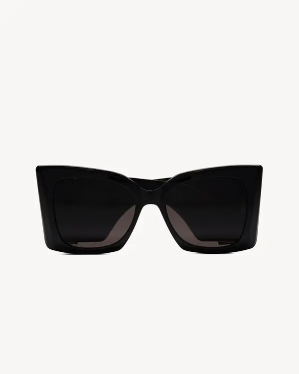 Saint Laurent Oversized Cat-eye Sunglasses With Gold Emblem - Black