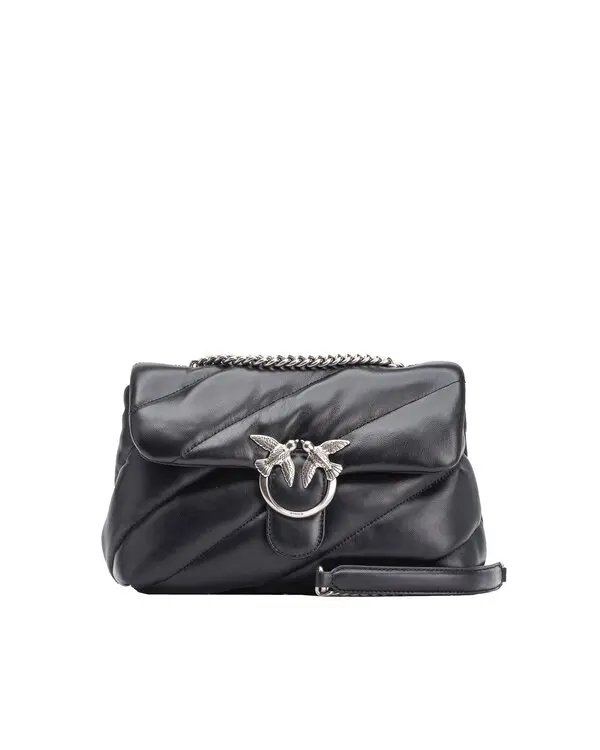 Pinko Quilted Leather Mini Bag With Chain Strap - Nero-old Silver