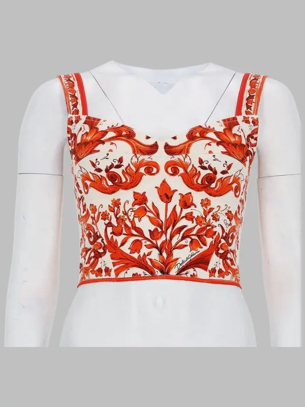 Dolce & Gabbana Floral Print Bustier Top - Orange