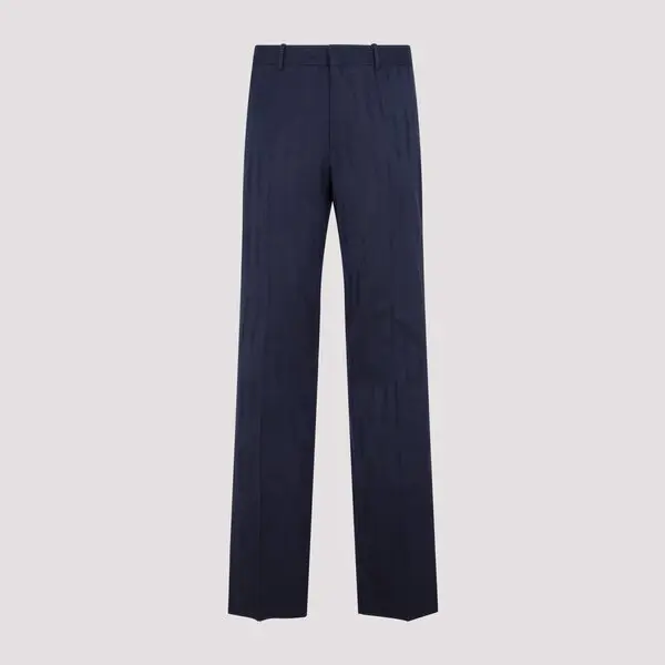 Off-White Mid-rise Straight Leg Wool Blend Trousers - Blue
