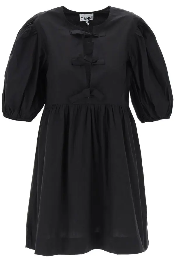 GANNI Cotton Poplin Tie String Mini Dress - Black