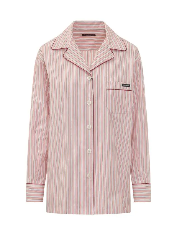 Dolce & Gabbana Striped Short-sleeve Shirt With Collar And Pocket