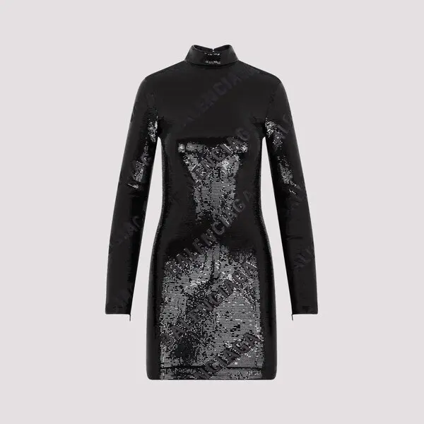 Balenciaga Turtleneck Mat Polyamide Dress - Black