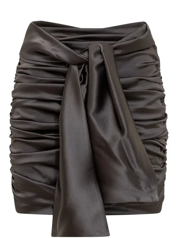 Dolce & Gabbana Ruched Mini Skirt With Tie Detail - Nero