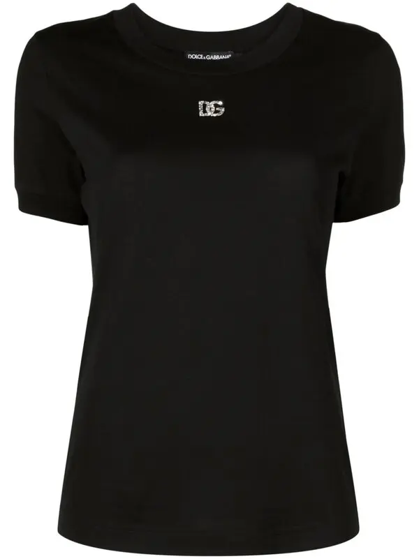 Dolce & Gabbana Embellished Logo Round Neck T-shirt - Nero