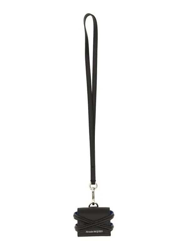 Alexander McQueen Calfskin Airpods Pro Case With Shoulder Strap - Black