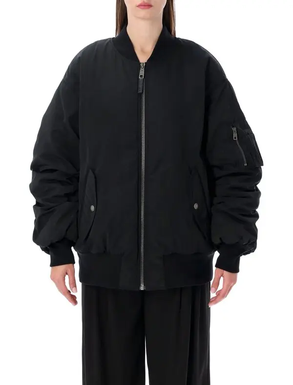 Dolce & Gabbana Padded Technical Fabric Bomber Jacket With Ruched Sleeves - Black