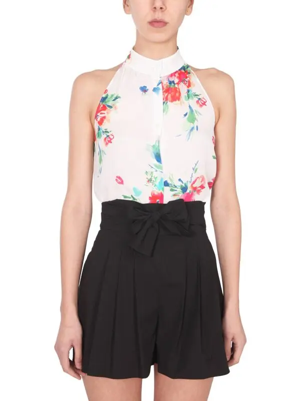 Moschino Halter Neck Floral Print Shirt With Bow Detail - Multicolour