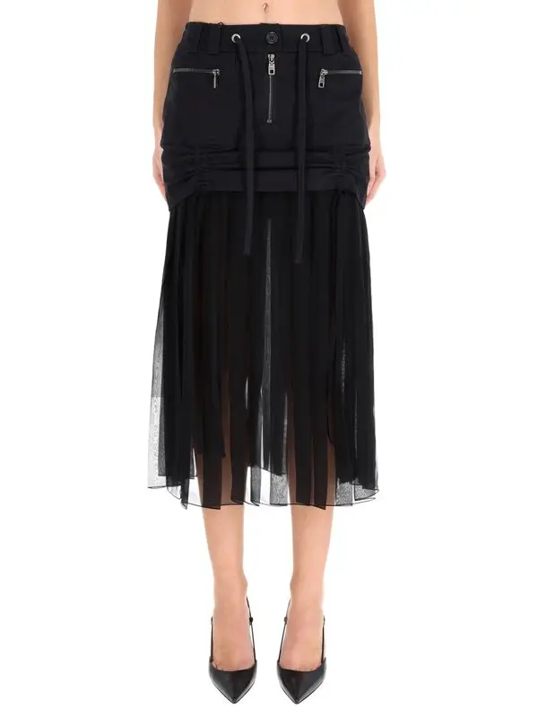 Dolce & Gabbana Mixed-media Pleated Midi Skirt - Black