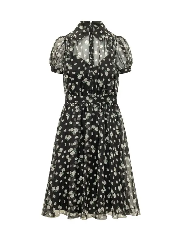 Dolce & Gabbana Black Floral Print Midi Dress With Cut Sleeves - Rosel Bco F.nero