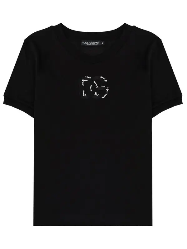 Dolce & Gabbana Crystal Logo Cotton T-shirt - Black