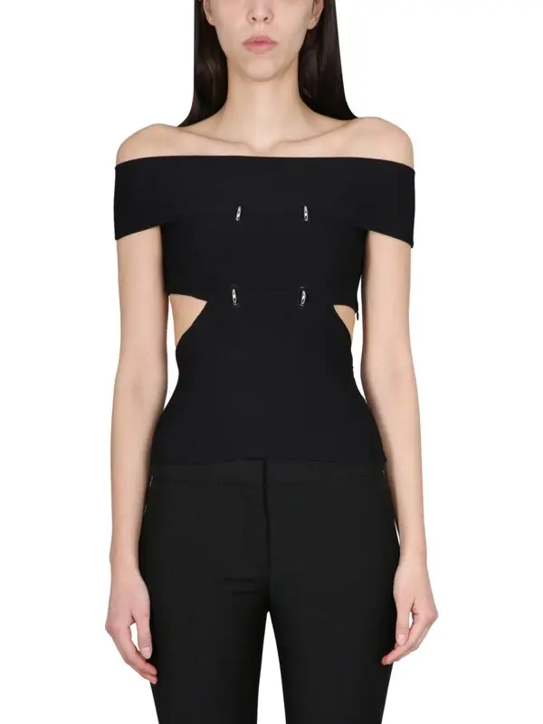 Alexander McQueen Off-shoulder Cut-out Top - Black