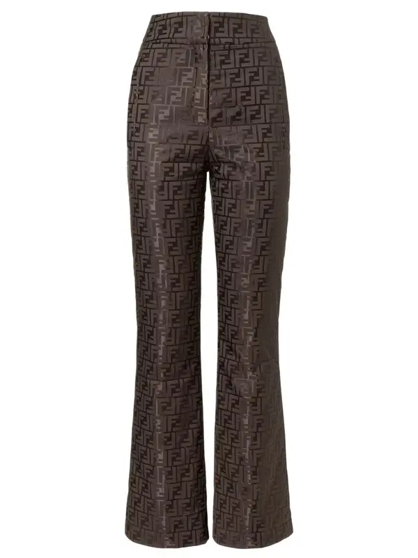 Fendi High-waisted Ff Jacquard Nylon Trousers - Marrone