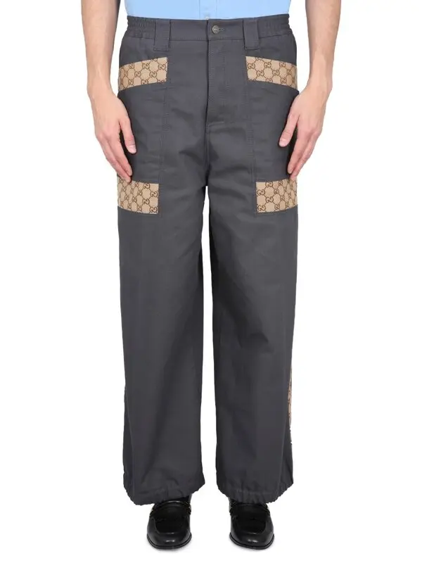 Gucci Cotton Canvas Pants With Gg Inserts