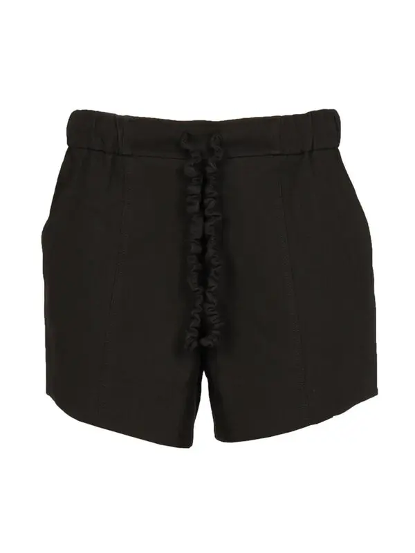 GANNI Organic Cotton Shorts With Ruffled Drawstring - Black