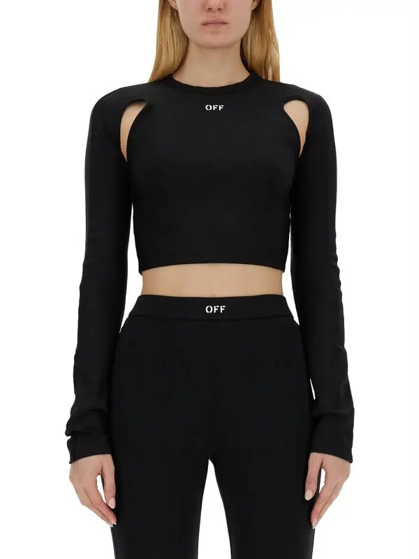Off-White Sleek Long-sleeve Crop Top - Black