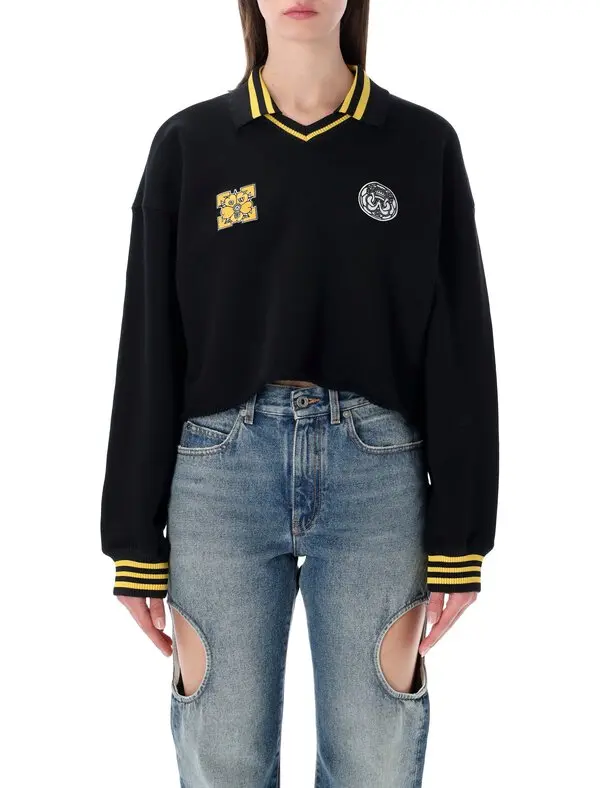 Off-White Cropped V-neck Polo Shirt - Black