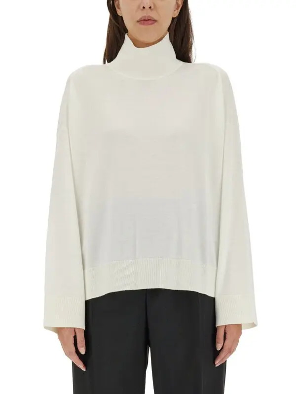 Bottega Veneta Oversized Wool High Neck Sweater With Embroidered Detail - Ivory