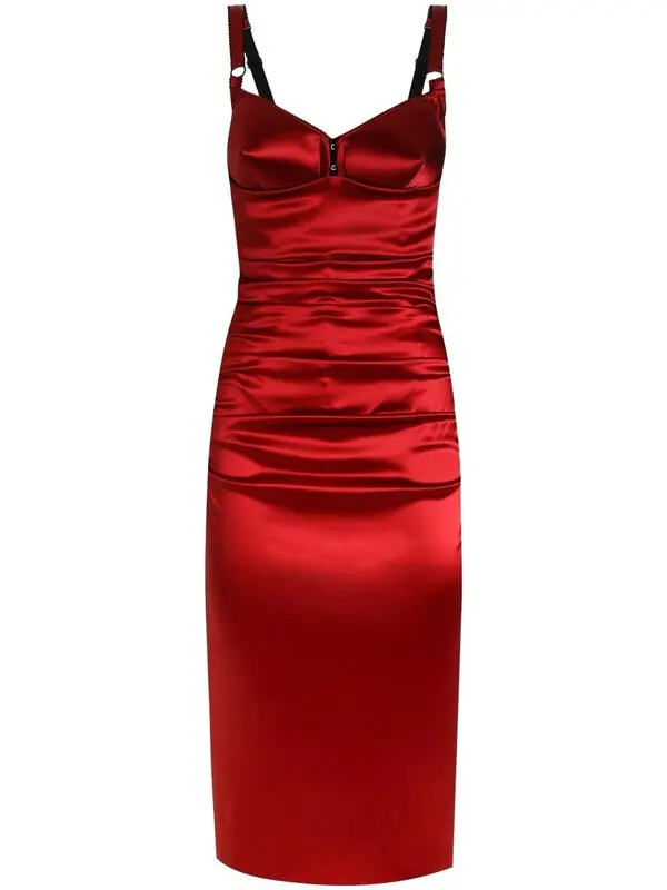 Dolce & Gabbana Draped Satin Calf-length Dress With Conical Cups - Red