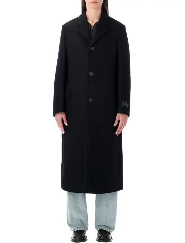 SPORTY & RICH Signature Logo Wool Coat - Black