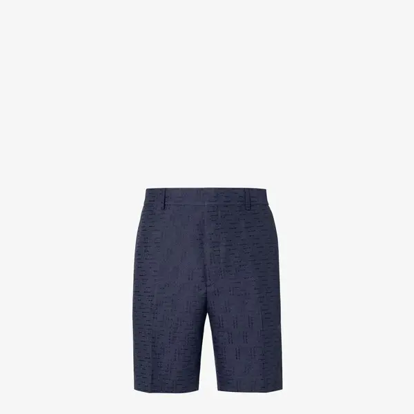 Fendi Short Linen Allover Patterned Pants - Blue