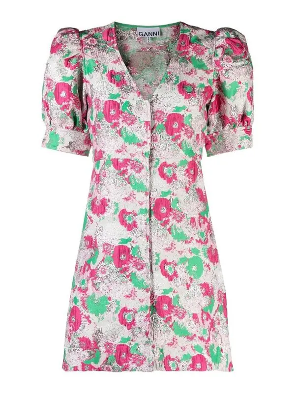 GANNI 3d Jacquard Mini Dress With Snap Button Closure - Multicolour