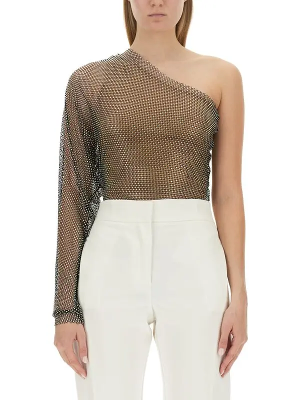 GENNY One-shoulder Long-sleeve Bodysuit - Black