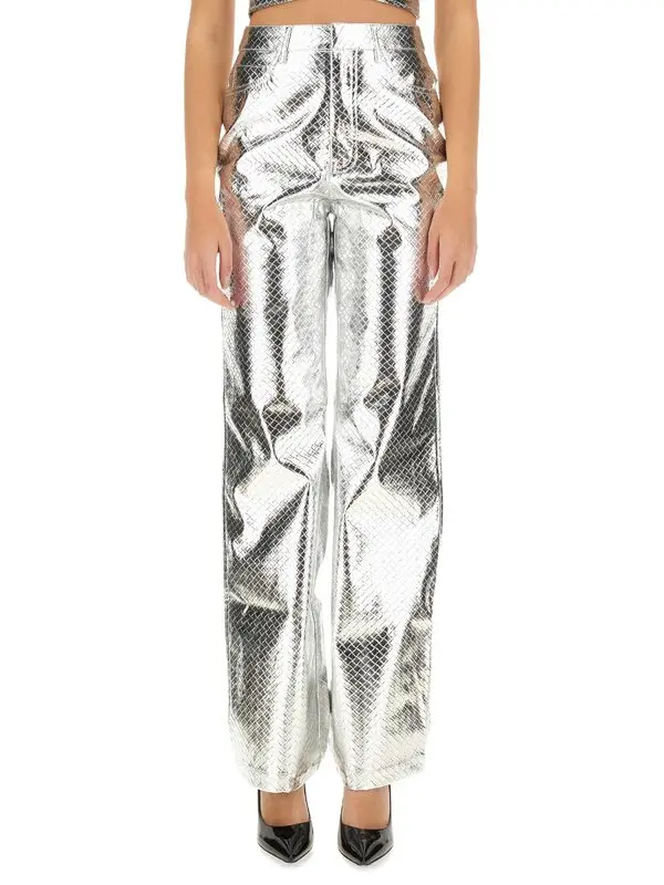 ROTATE BY BIRGER CHRISTENSEN Metallic Straight Leg Trousers - Silver