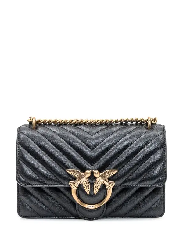 Pinko Mini Love Quilted Shoulder Bag With Gold Tone Clasp - Nero