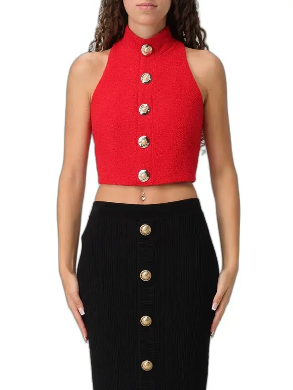 Balmain High-neck Button-detail Top