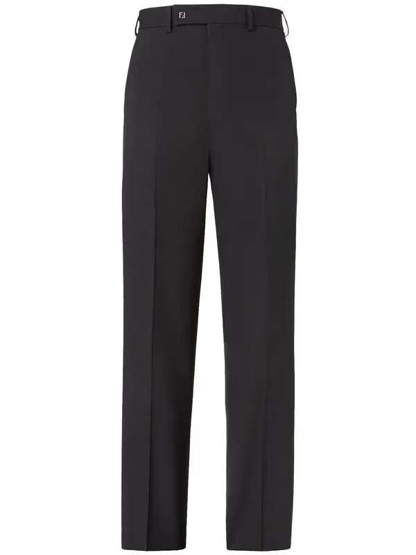 Fendi Virgin Wool Cigarette Cut Trousers With Ironed Crease - Black