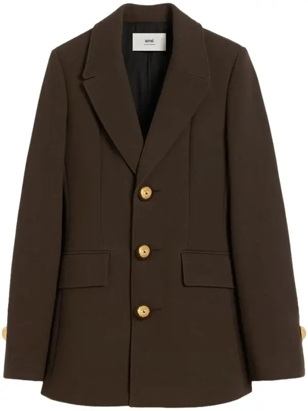 AMI Paris Wool Single Breasted Boxy Jacket - Brown