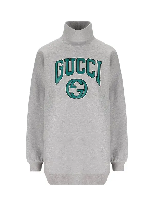 Gucci High Neck Embroidered Jersey Sweatshirt - Grey