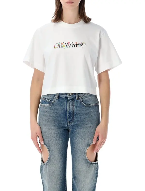 Off-White Floral Motif Cropped T-shirt - White