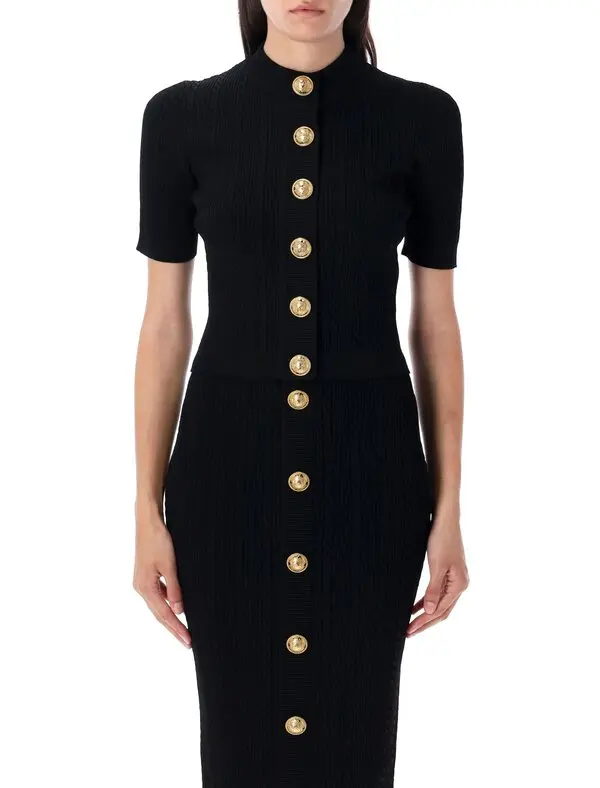 Balmain Knitted Cardigan With Gold-tone Buttons - Black