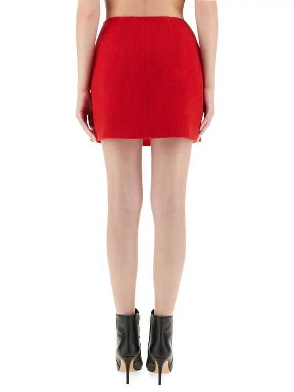 Balmain Virgin Wool Mini Skirt With Button Detail - Red