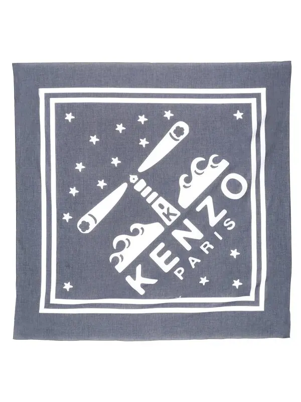 Kenzo Lighthouse Print Cotton Scarf - Blue