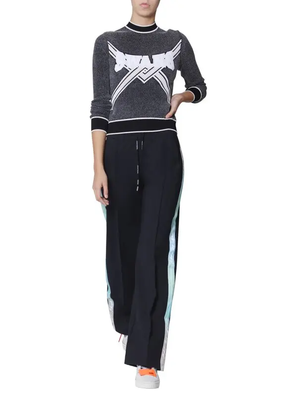 Off-White Slim Fit Cropped Sweater With Graphic Detail - Charcoal