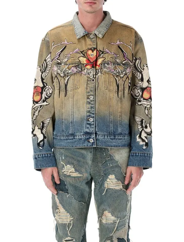 WHO DECIDES WAR P26 Embroidered Denim Jacket - Red