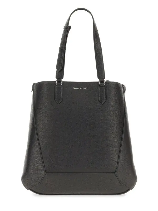 Alexander McQueen The Edge Medium Tote Leather Shoulder Bag - Black