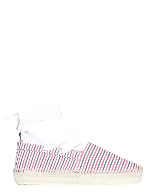 Thom Browne Seersucker Cotton Espadrilles With Ankle Tie Fastening - Multicolour