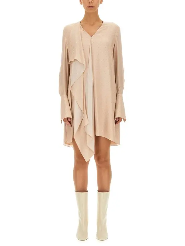 Fendi Long Sleeve Silk Ruffle Dress