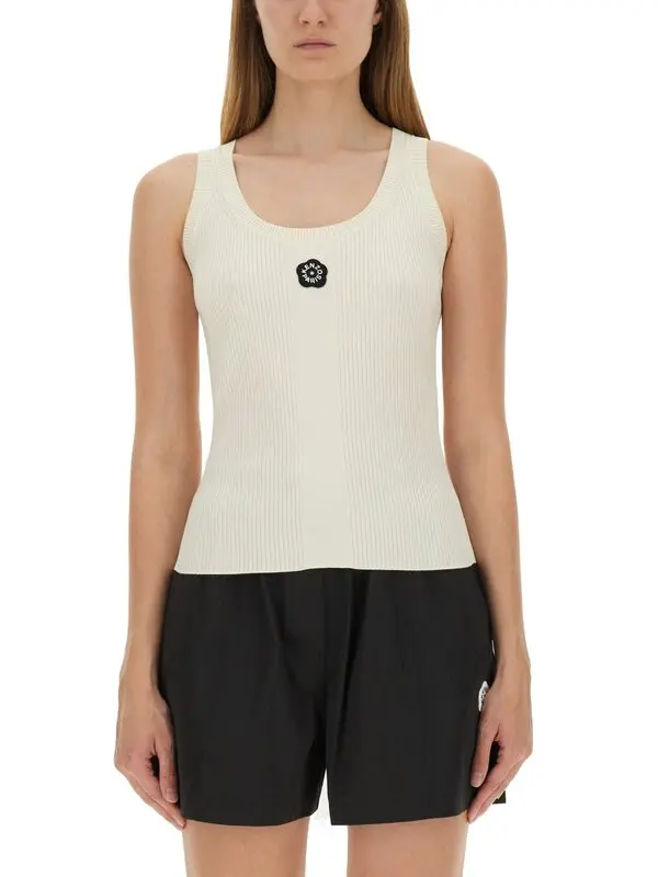 Kenzo Embroidered Boke Flower 2.0 Ribbed Tank Top - White