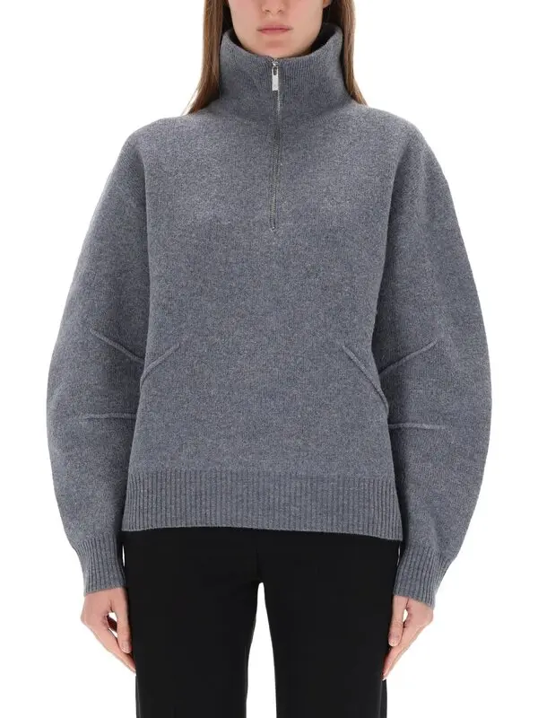 Helmut Lang Merino Wool Half-zip Mock Neck Sweater - Grey