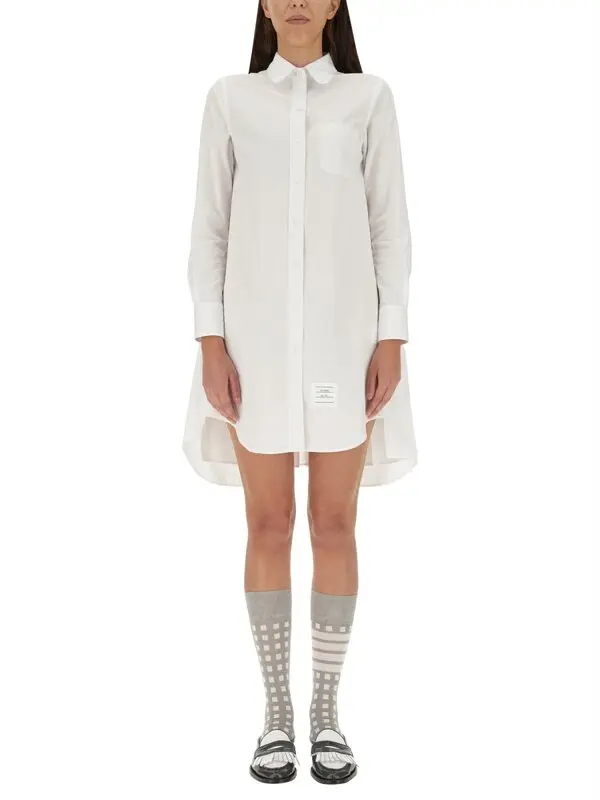 Thom Browne Solid Poplin Shirt Dress With Pleated Back