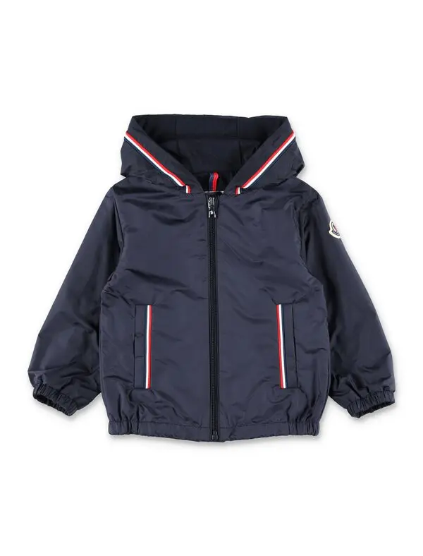 Moncler Granduc Hooded Jacket With Tricolour Trim - Blue