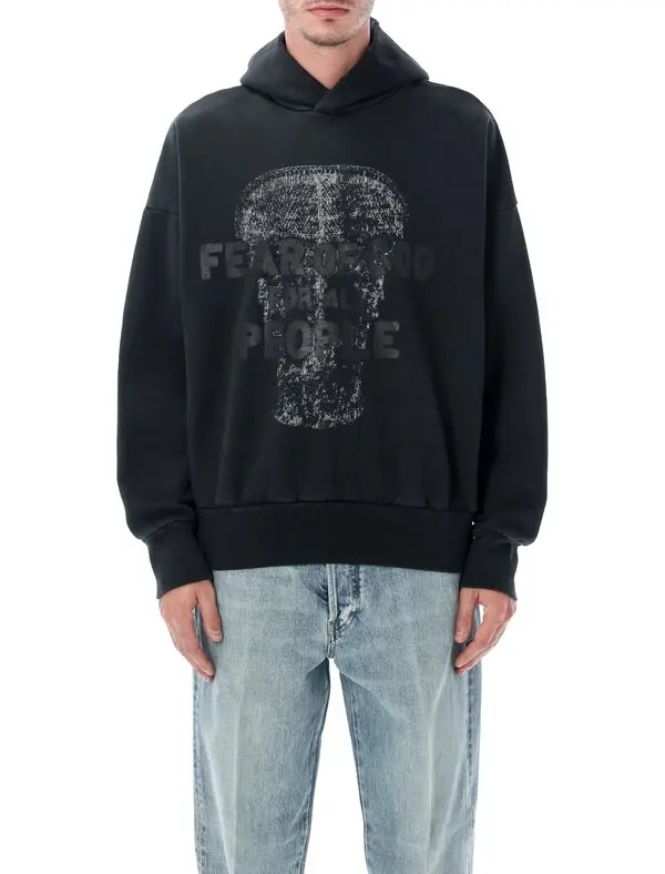 Fear Of God Graphic Hooded Cotton Fleece Sweater - Black