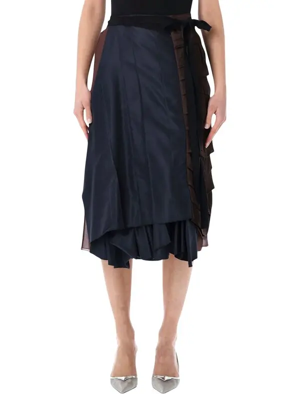 Prada Faille Patchwork Asymmetrical Wrap Skirt - Blue