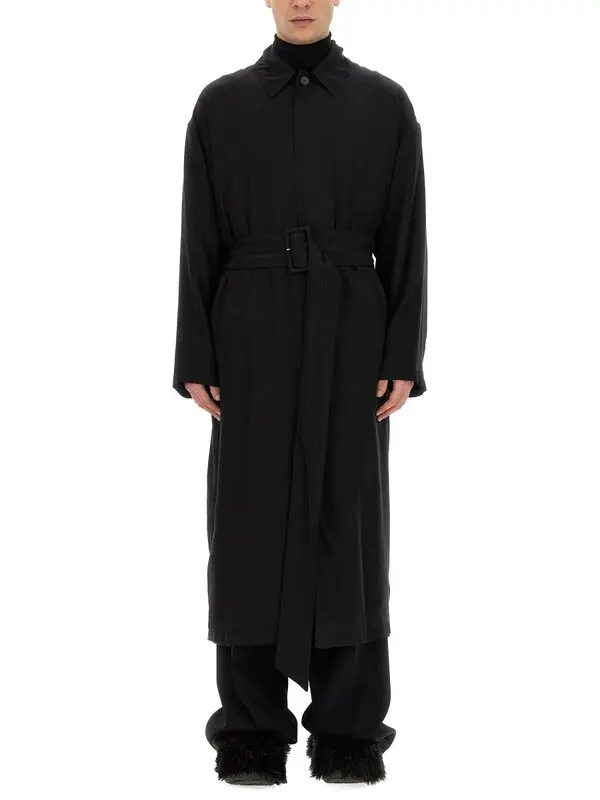 Balenciaga Double-breasted Belted Suede Trench Coat - Black